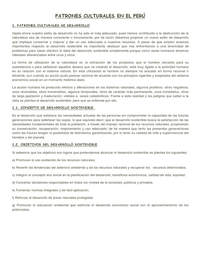 Patrones Culturales en El Perú | PDF | Racionalidad | Desarrollo sostenible