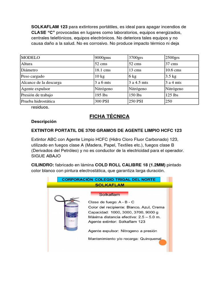 Extintor Solkaflam 123: Características y Usos | PDF | Tecnología