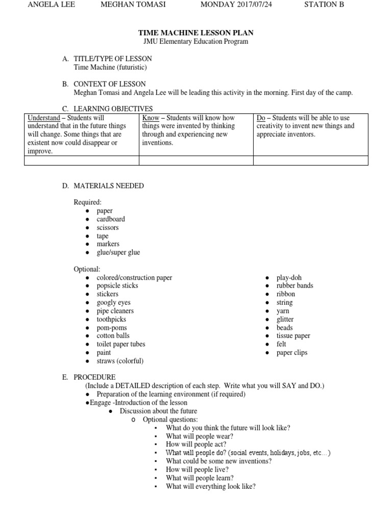 Time Machine Lesson Plan | PDF | Lesson Plan | Communication