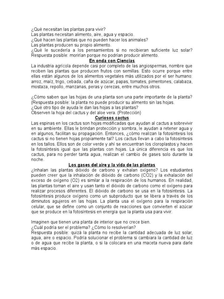 Qué Necesitan Las Plantas para Vivir | PDF | Plantas | Oxígeno
