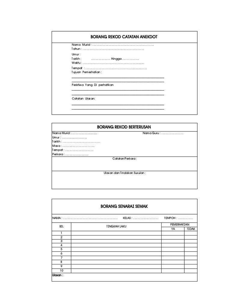 Lembaran Kerja - Anekdot, Senarai Semak & Rekod Berterusan (II) | PDF