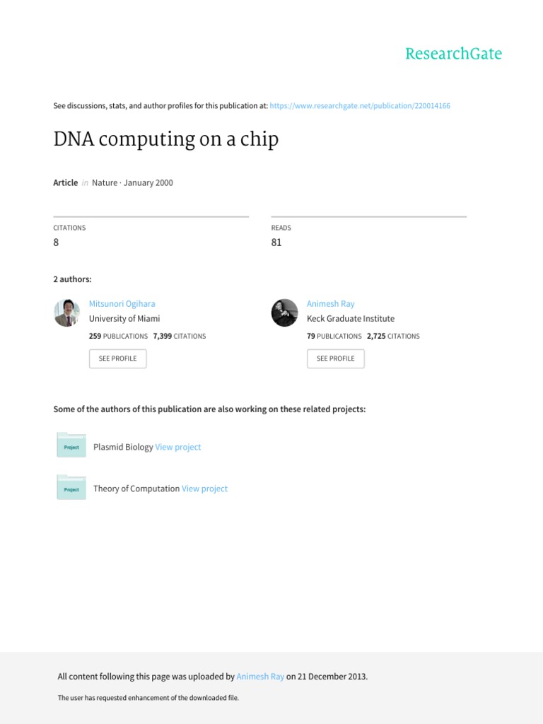 DNA Computing On A Chip | PDF | Time Complexity | Nature