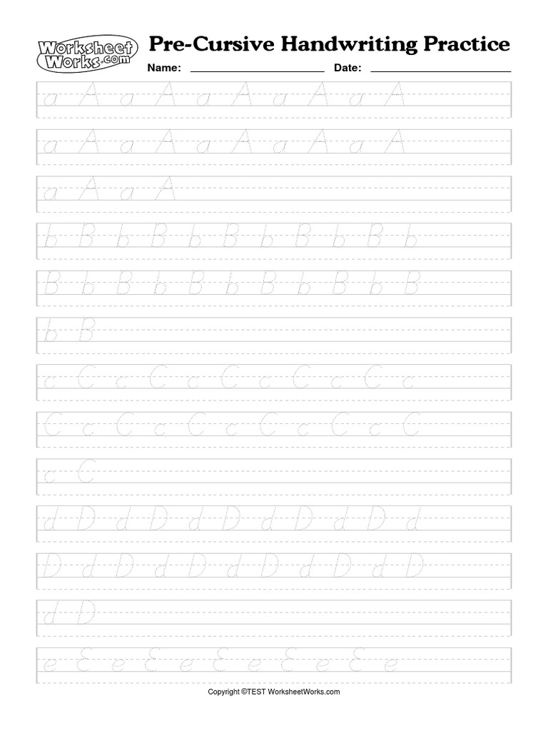 Pre-Cursive Handwriting Practice: Name: Date | PDF