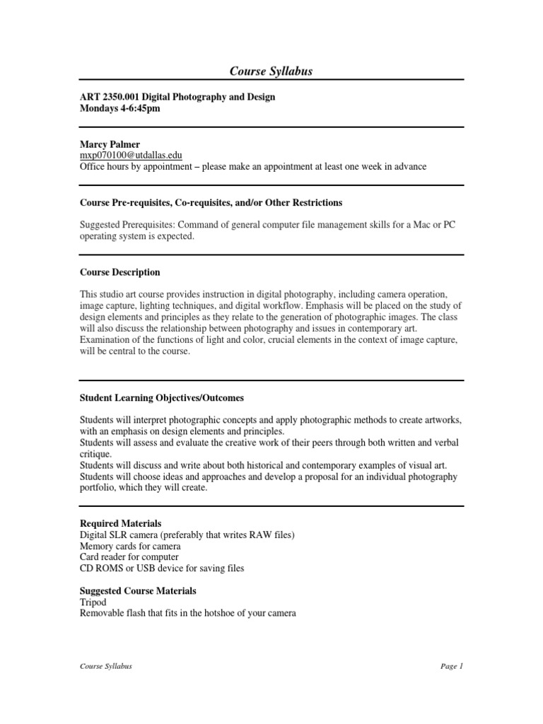 Digital Photography Course Syllabus | PDF