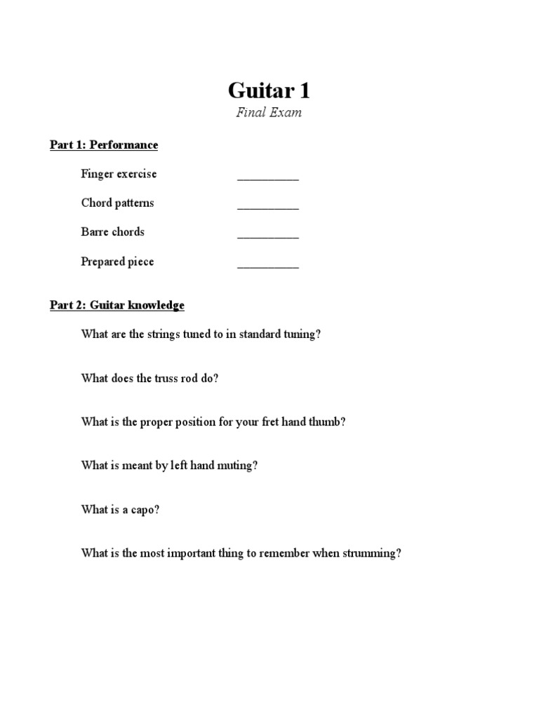 Guitar 1 Final Exam | PDF | Guitars | String Instruments