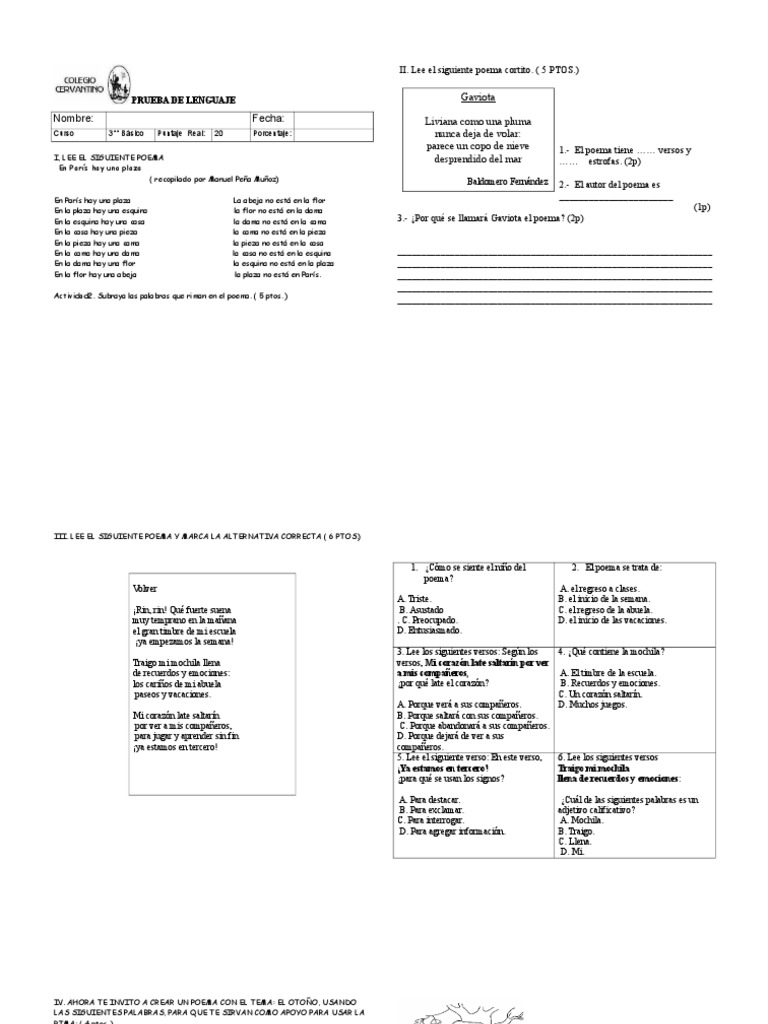 Actividades de poesía para 3° básico | PDF | Ocio