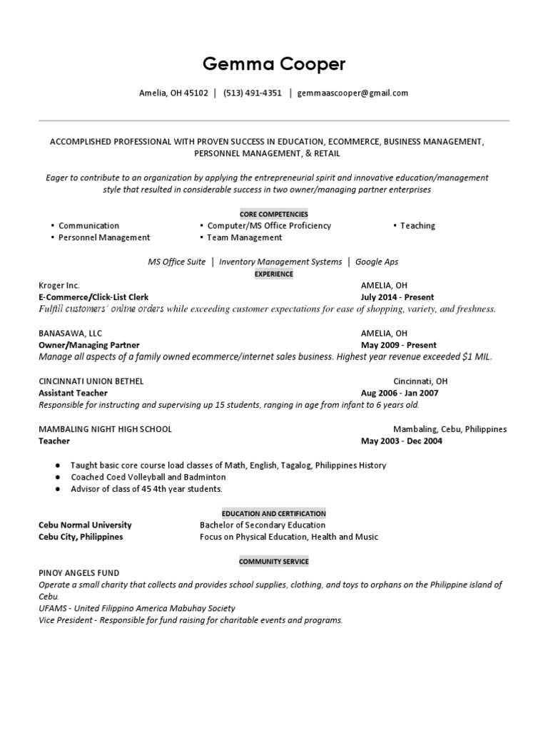 Gemma Cooper Resume | PDF | E Commerce | Teachers