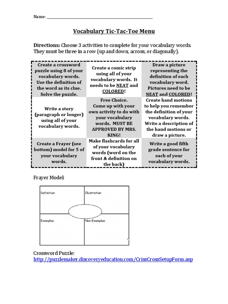 Vocabulary Tic Tac Toe | PDF