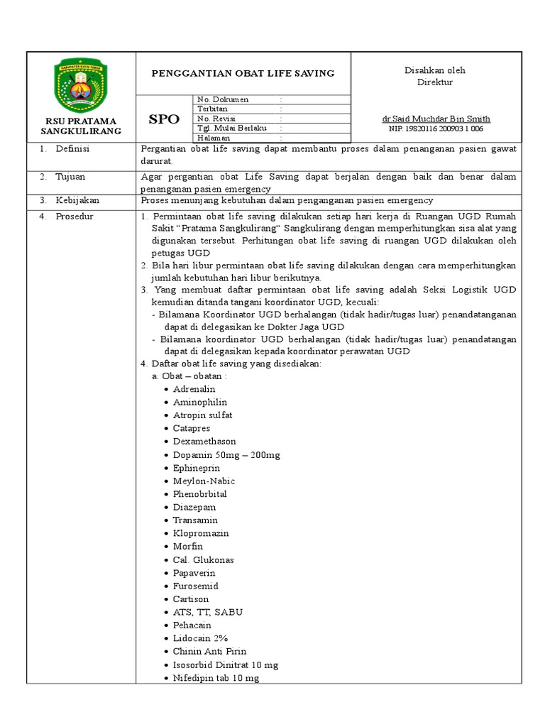 Prosedur Pergantian Obat Life Saving RSU Pratama | PDF | Kesehatan ...