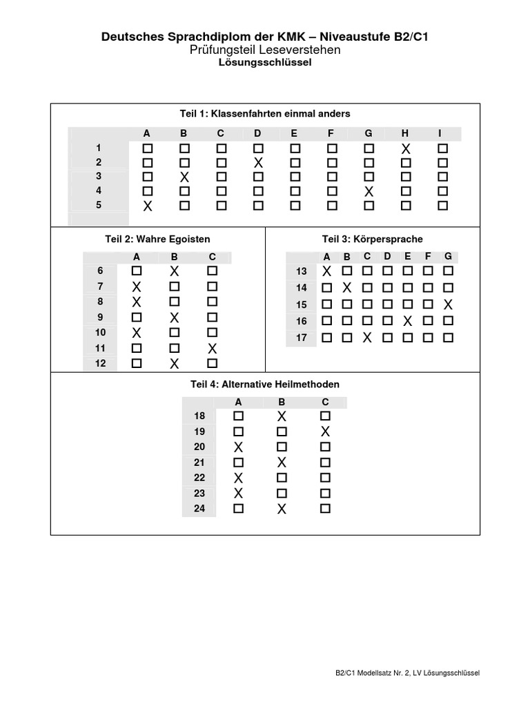 B2-C1 Modellsatz Nr. 2, LV Loesungsschluessel PDF | PDF
