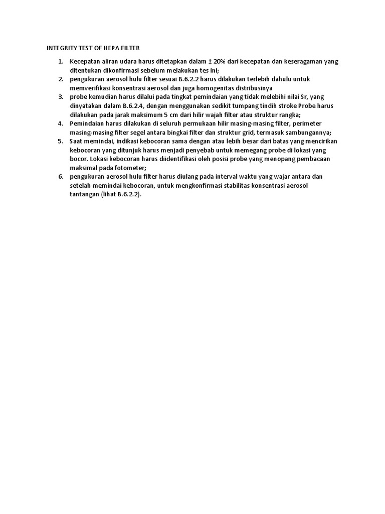 Integrity Test of Hepa Filter | PDF