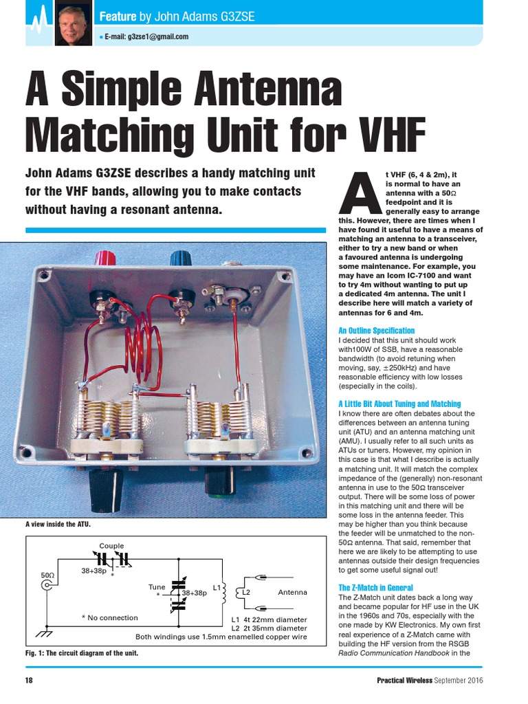 Simple Antenna Matching Unit For VHF | PDF | Capacitor | Inductor