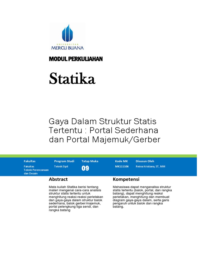 Modul+statika+ Pertemuan+9 GD+Portal+Sederhana+dan+Majemuk | PDF