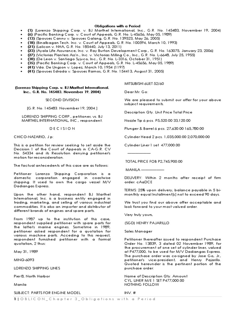 OBLICON - Chapter 3 - Obligations With A Period | PDF | Judgment (Law) | Complaint