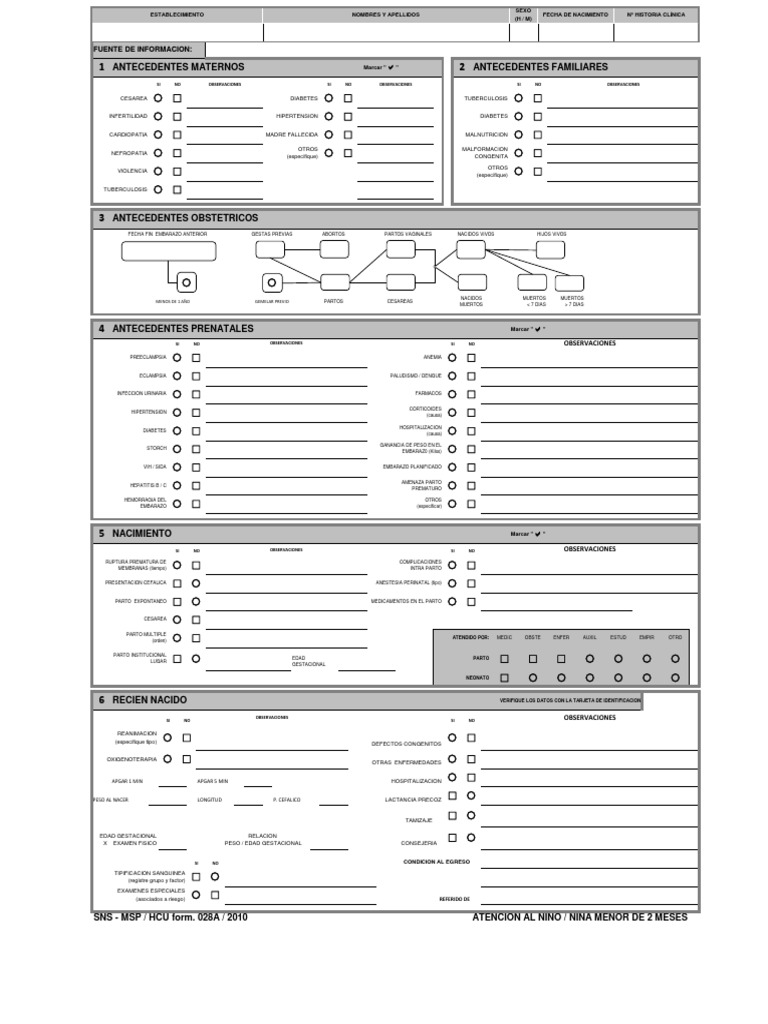 Formulario 028 MSP para Neonatos | PDF | Parto | Infantes