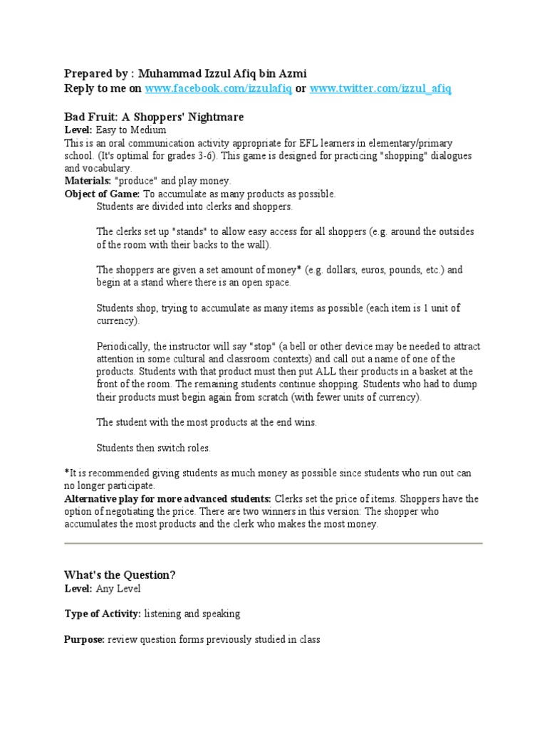 English Games For Kids | PDF | Word | Question