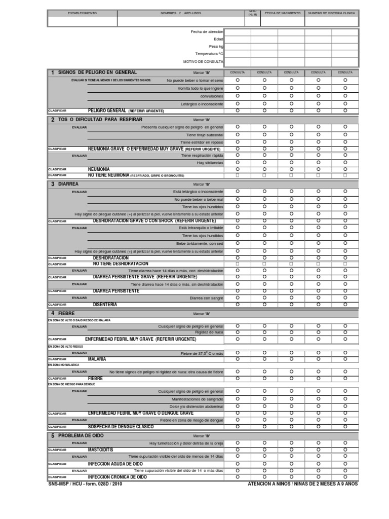 Formulario 028 AIEPI MSP Ecuador | PDF | Deshidración | Neumonía