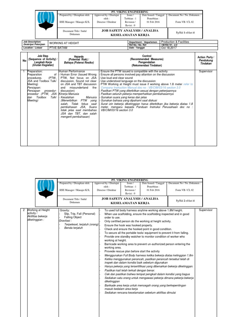Jsa Working at Height | Systems Engineering | Labour Relations