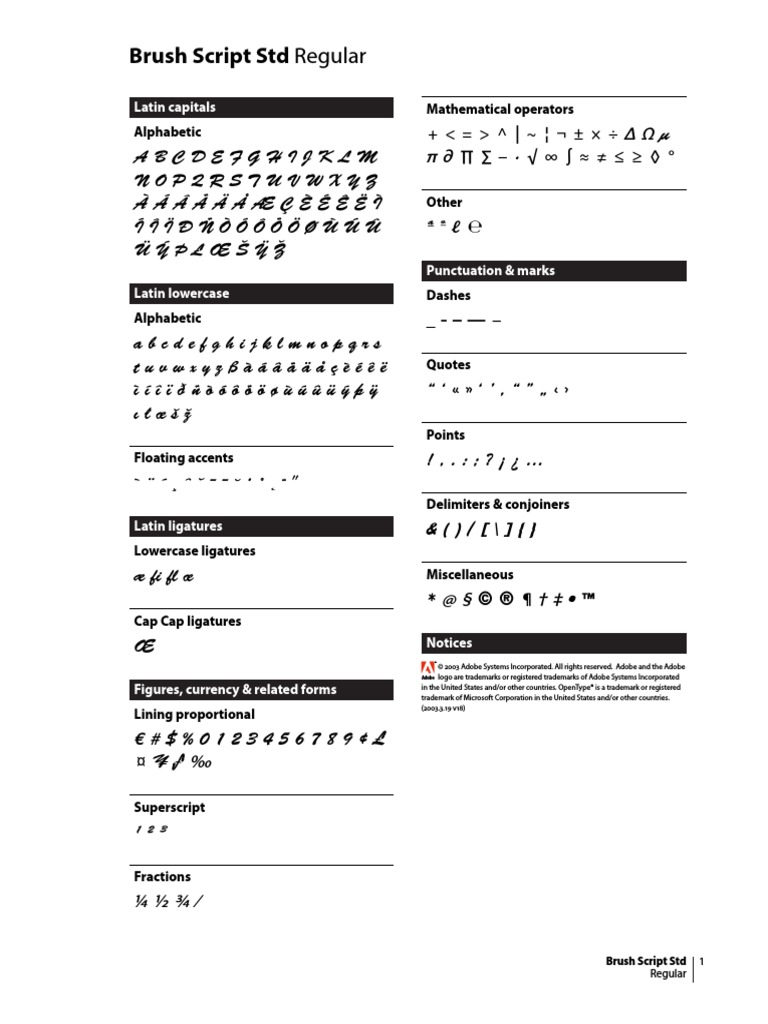 Brush Script Std Regular Mathematical Operators Alphabetic Pdf