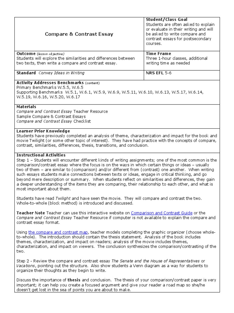 Writing a Compare and Contrast Essay | PDF | United States House Of ...