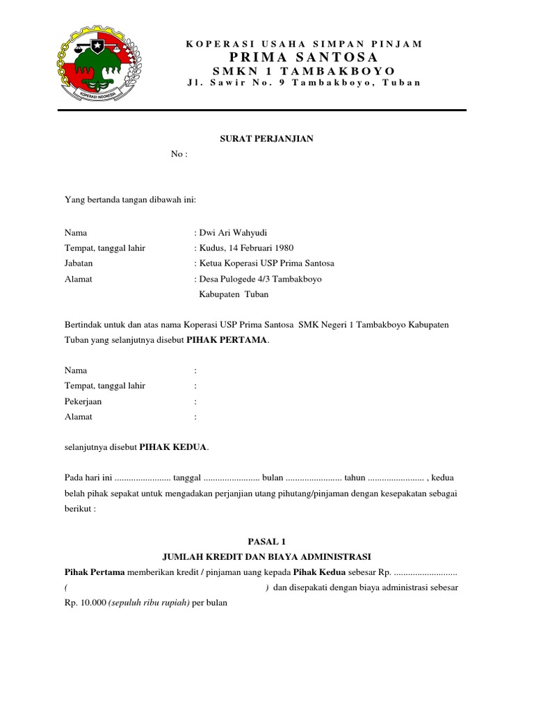 Surat Perjanjian Pinjaman Koperasi | PDF