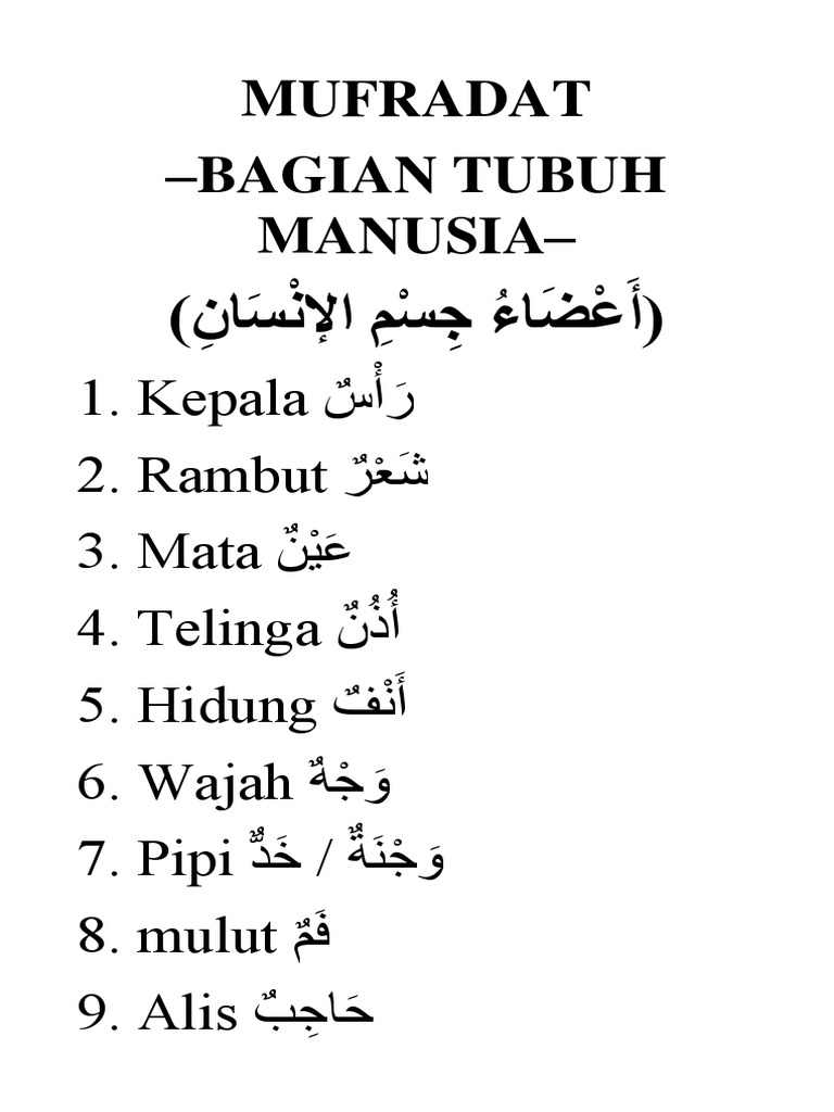 Mufrodat Anggota Tubuh dalam Bahasa Arab | PDF
