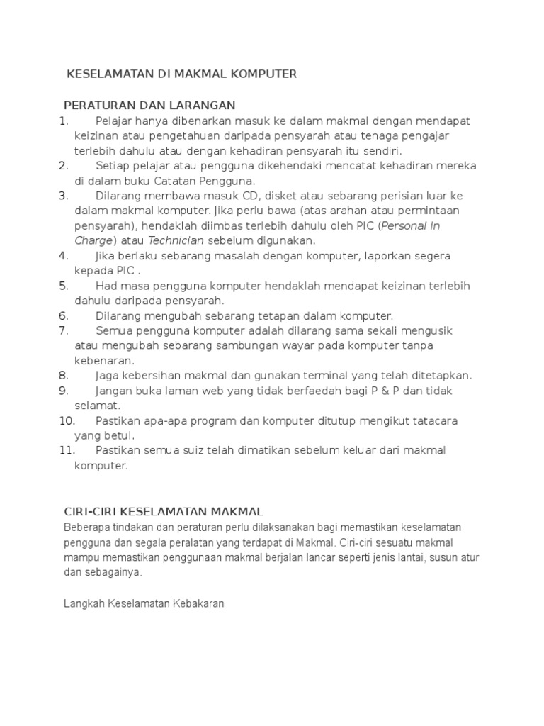 Keselamatan Di Makmal Komputer | PDF