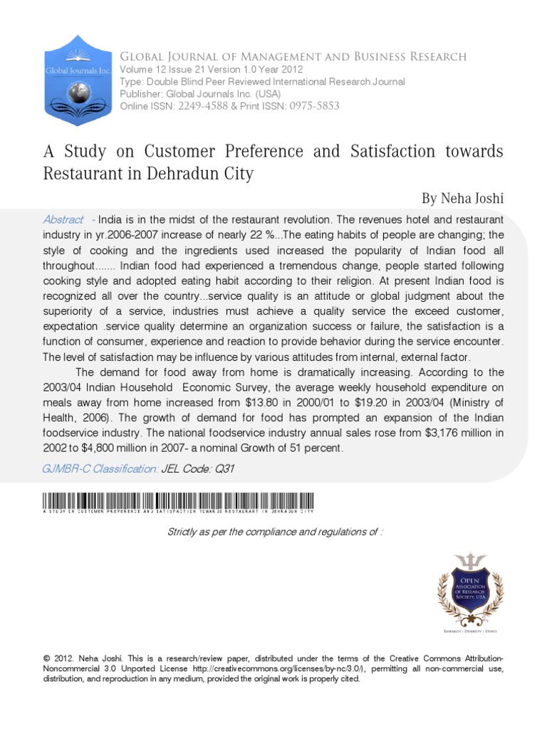 5 A Study On Customer Preference | PDF | Restaurants | Foods