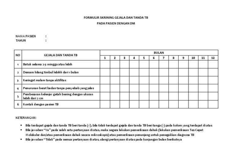 Formulir Skrining Gejala Dan Tanda TB DM | PDF Formulir Skrining Gejala Dan Tanda TB DM | PDF