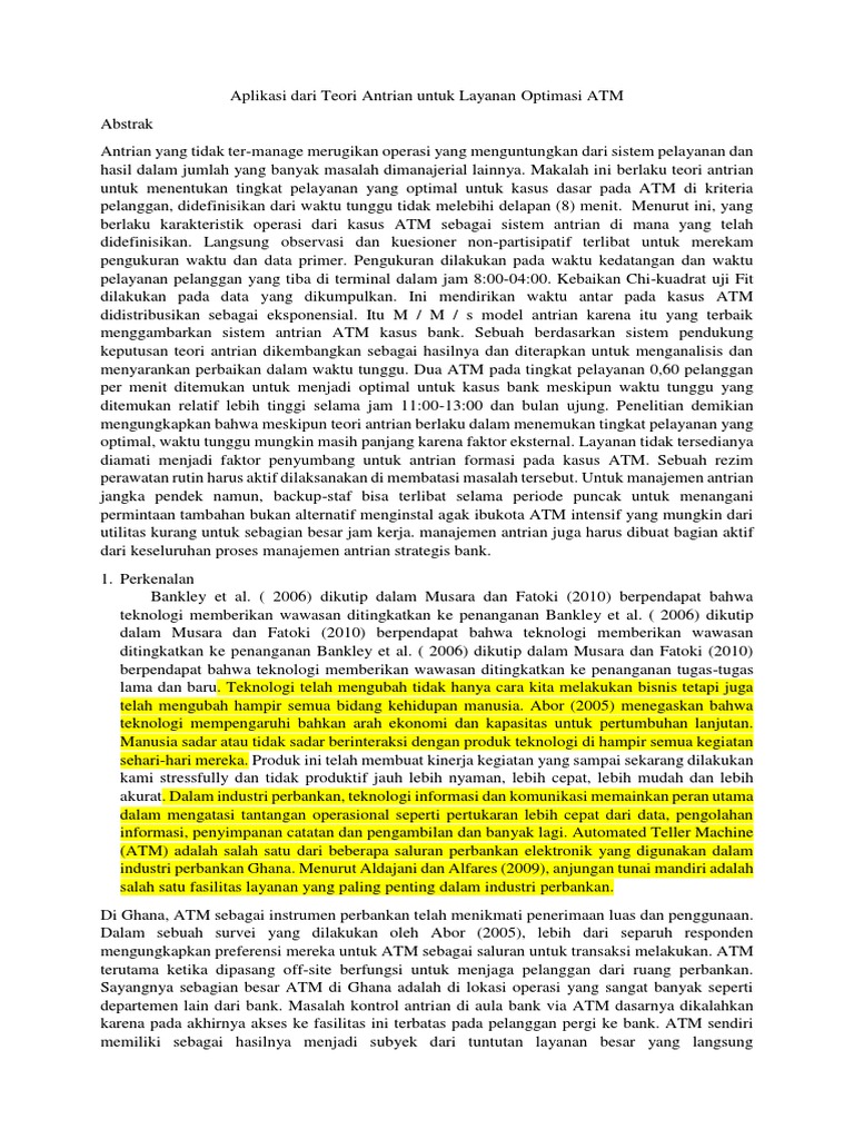 Aplikasi Dari Teori Antrian Untuk Layanan Optimasi ATM | PDF