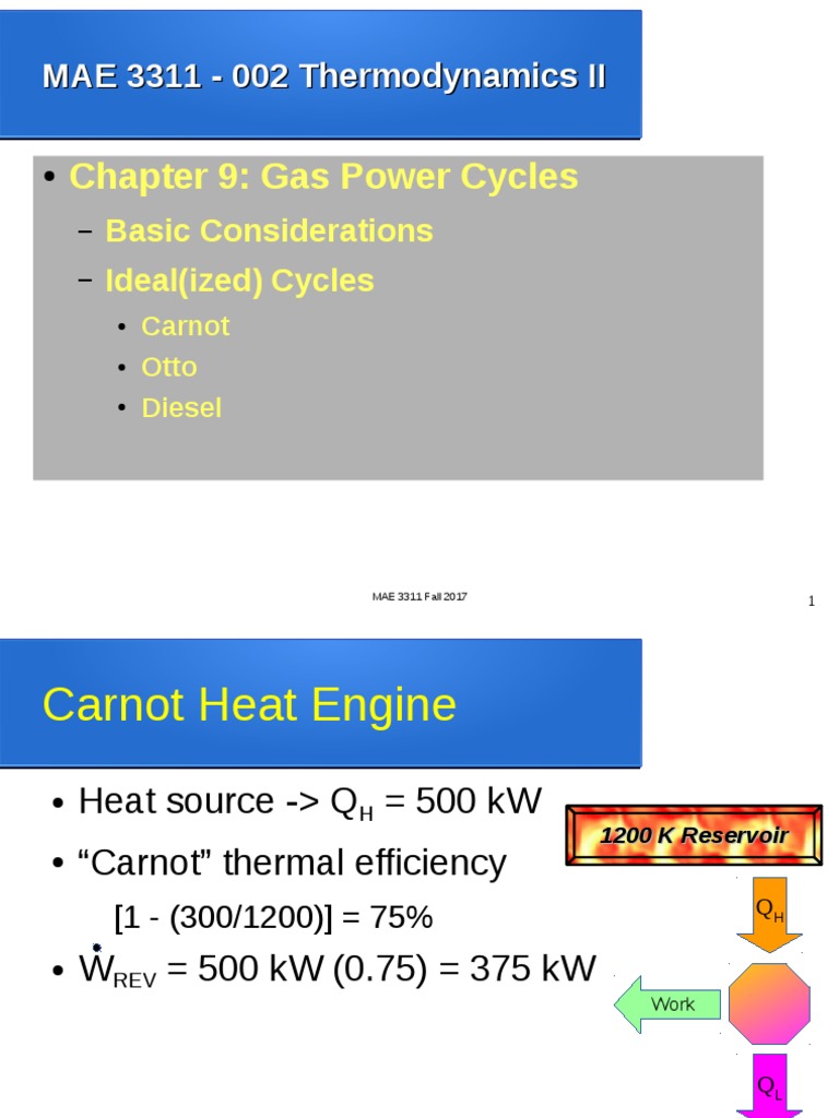 Chapter 9: Gas Power Cycles: MAE 3311 - 002 Thermodynamics II | PDF ...