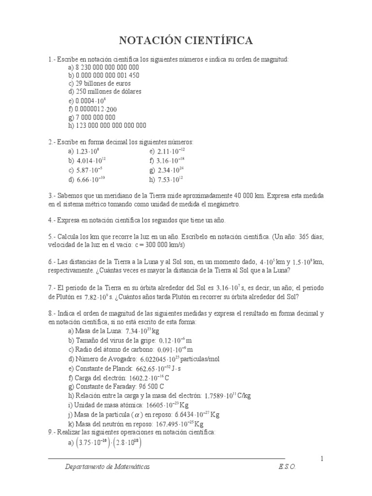 Ejercicios Notación Científica Pdf Dom Luna