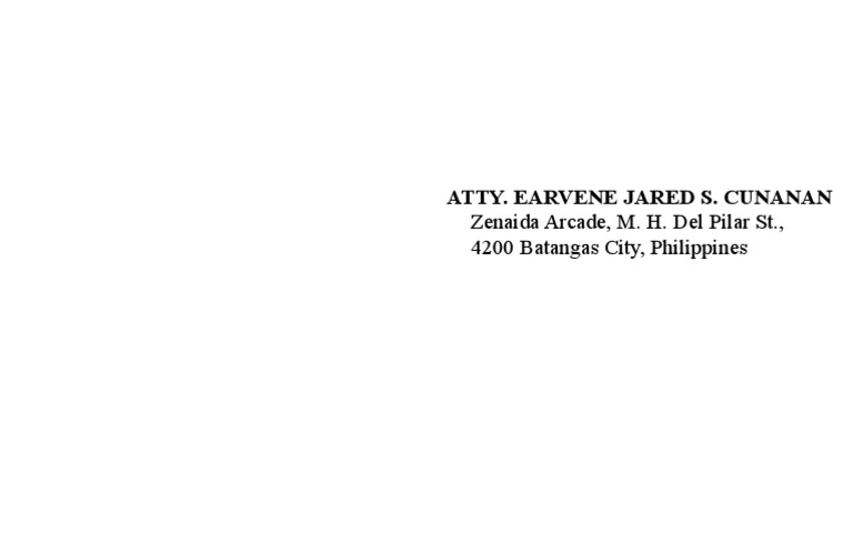 Atty. Earvene Jared S. Cunanan 4200 Batangas City, Philippines | PDF