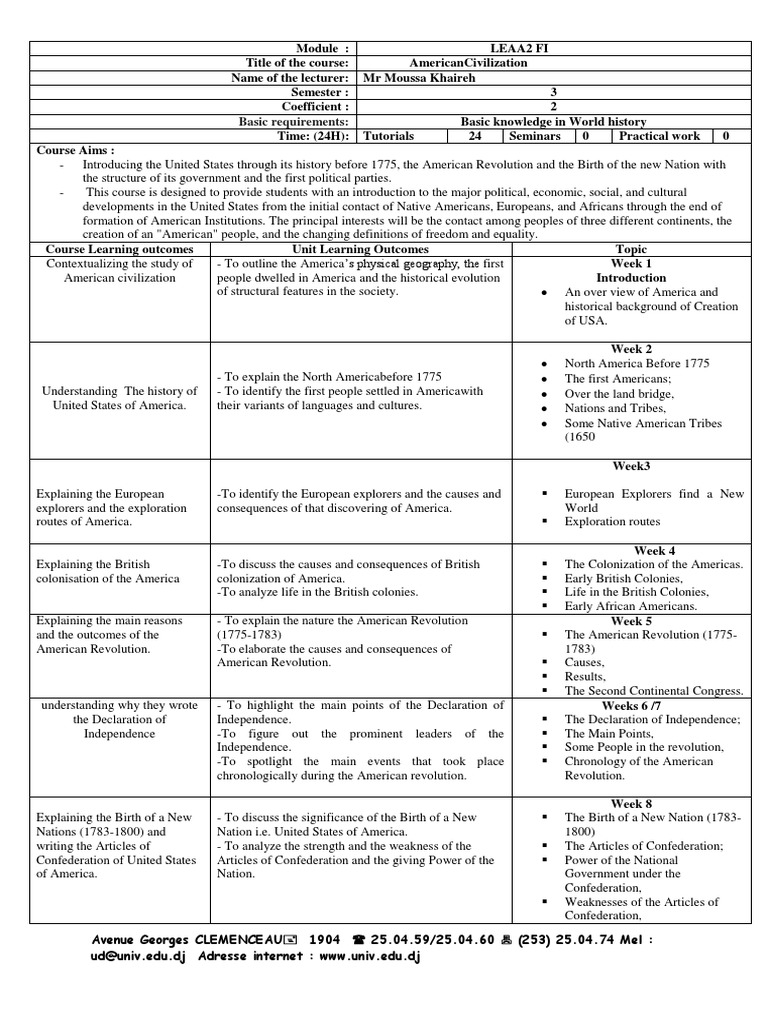 Syllabus - American Civilization LEAA2 | PDF | American Revolution ...