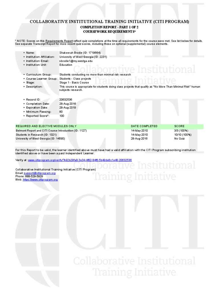 Collaborative Institutional Training Initiative (Citi Program) | PDF | Behavior Modification ...