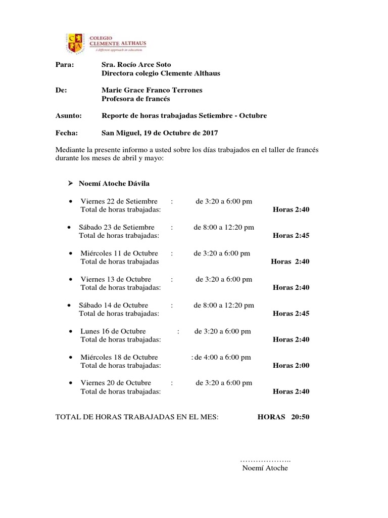 Reporte De Horas Pdf