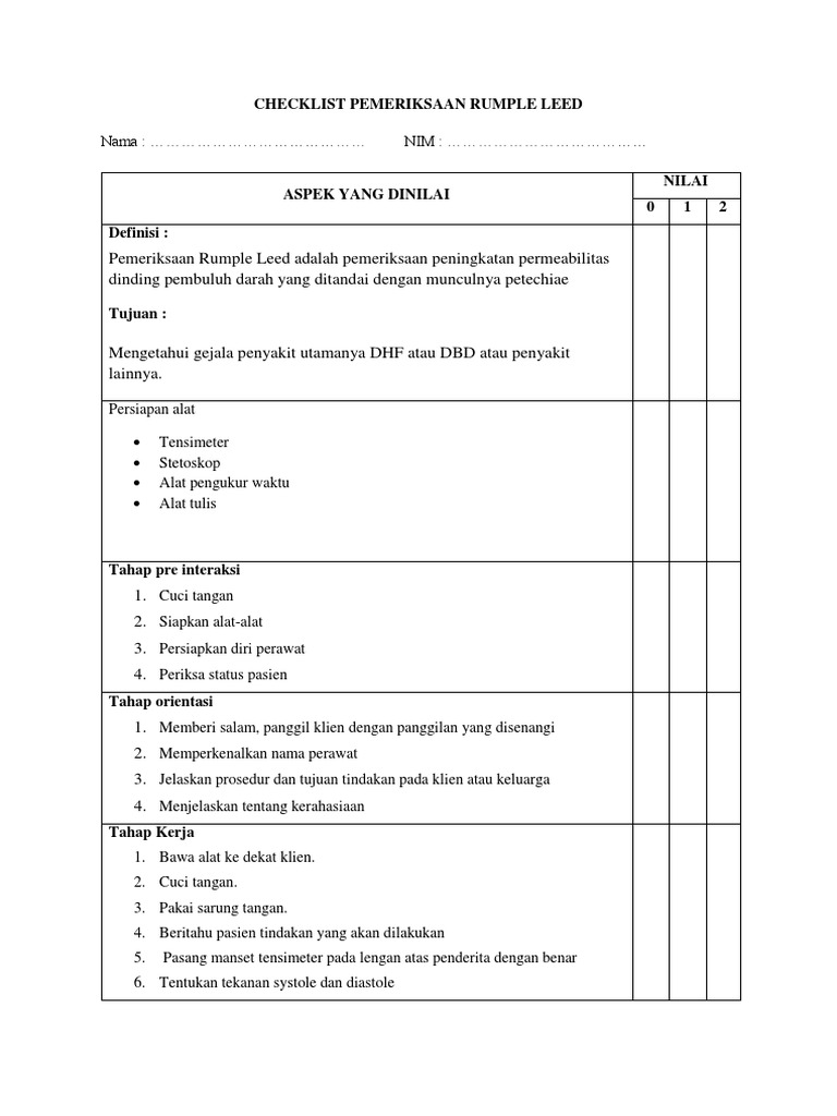 Checklist Pemeriksaan Rumple Leed | PDF
