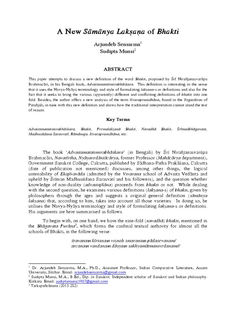 A New Samanya Laksana of Bhakti - Arjundeb Sensarma and Sudipta Munsi ...