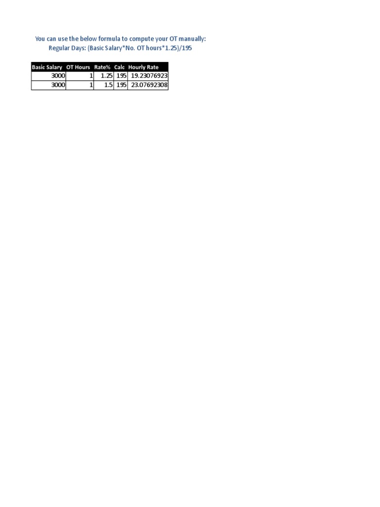 OT Calculation Formula Guide | PDF | Finance & Money Management