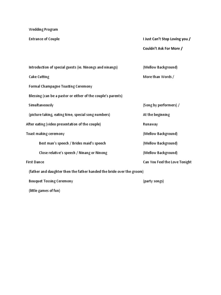 Wedding Program Outline and Schedule | PDF