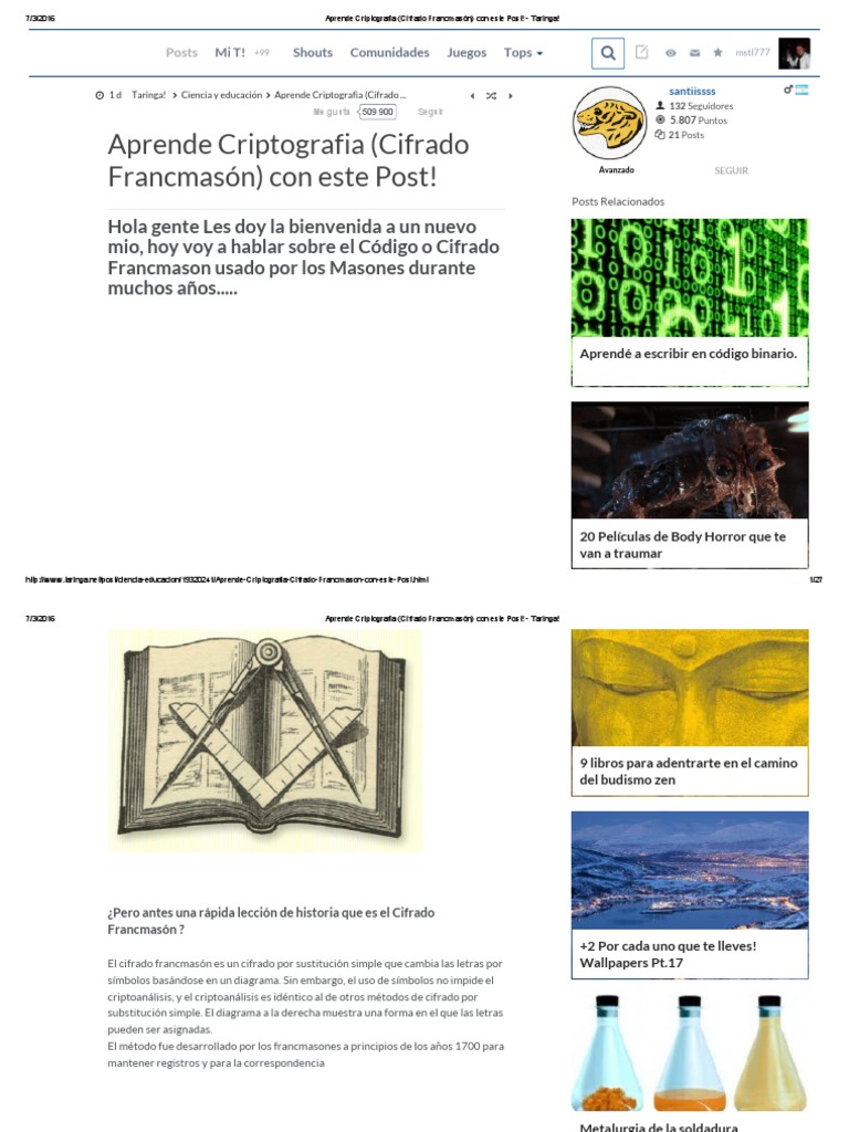 Aprende Criptografia (Cifrado Francmasón) con este Post! - Taringa!.pdf ...