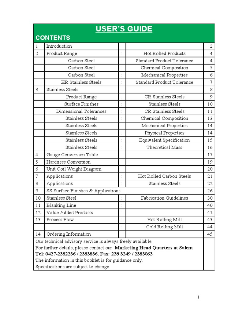 User's Guide to Hot Rolled Carbon Steel and Stainless Steel Products ...