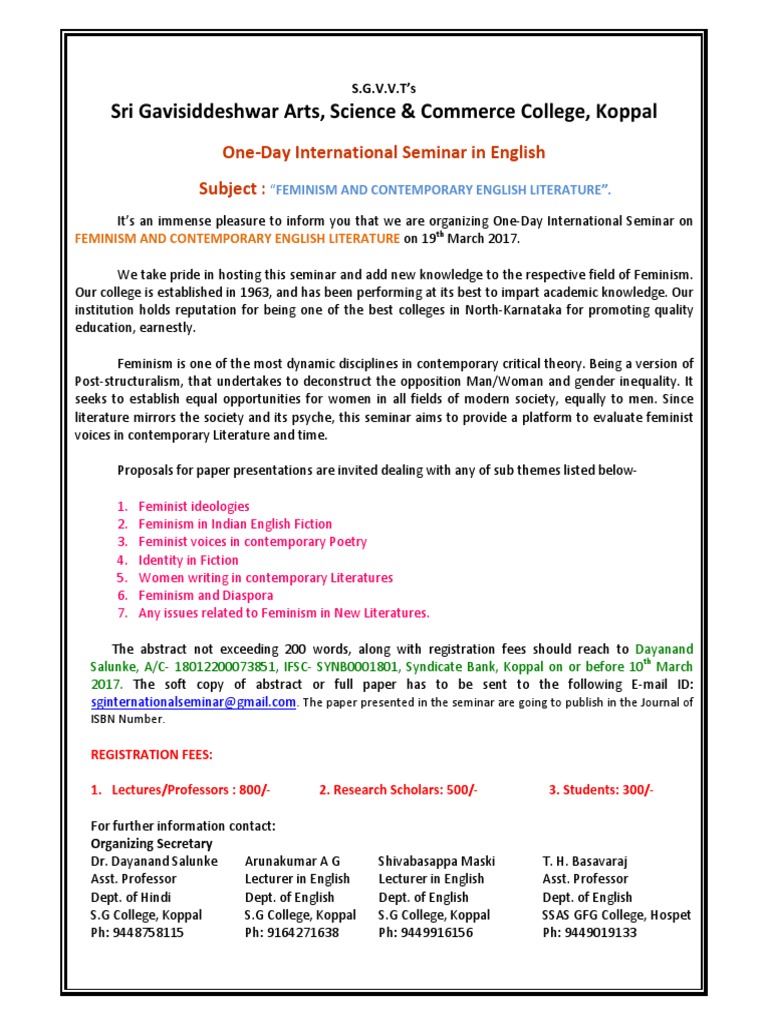 Feminism in Contemporary Literature Seminar | PDF | English Literature ...