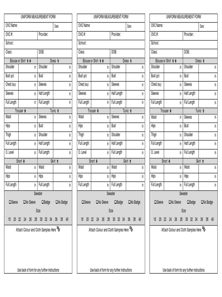 Female Uniform Measurement Form | PDF | Blouse | Sweater
