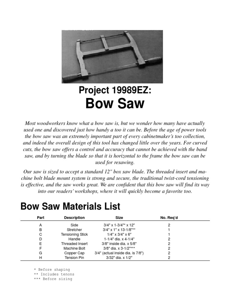 Bow Saw | PDF | Screw | Wood