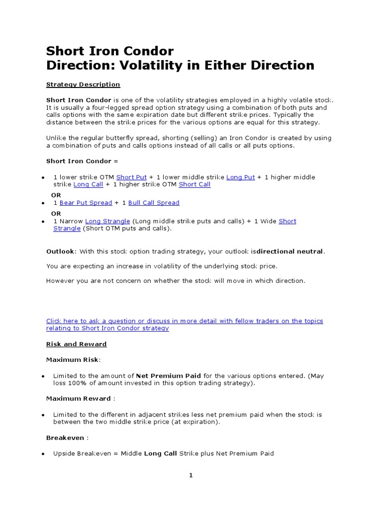 Short Iron Condor | PDF | Option (Finance) | Call Option