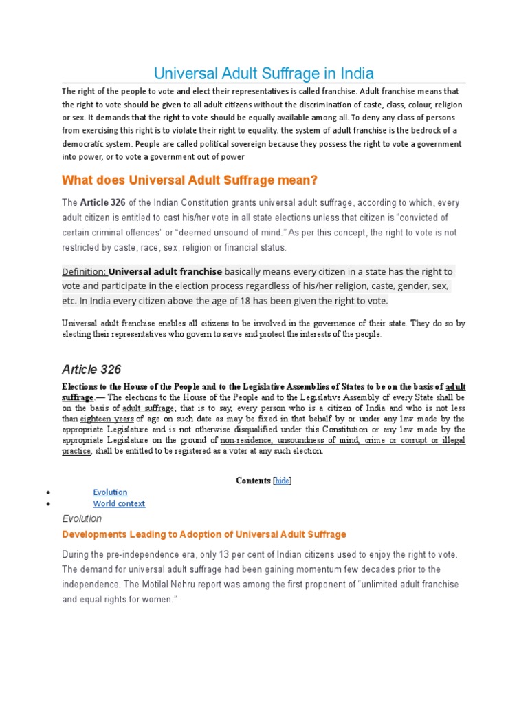 Universal Adult Suffrage in India | PDF | Suffrage | Identity Politics