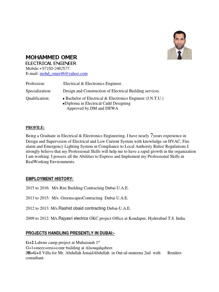 Electrical Engineer CV - Mohammed Omer | PDF | Electrical Substation ...