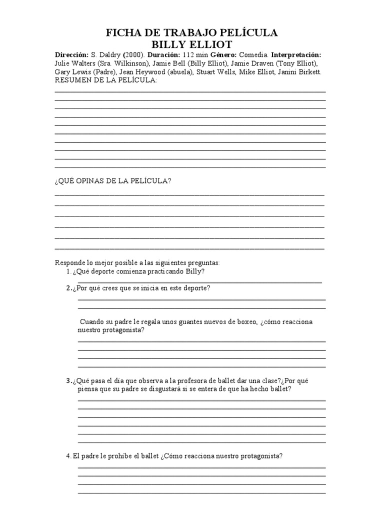 Ficha de Trabajo Billy Elliot | PDF