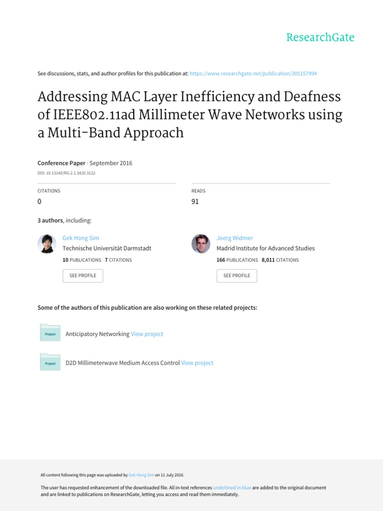 Addressing MAC Layer Inefficiency and Deafness of IEEE802.11ad Millimeter Wave Networks Using A ...